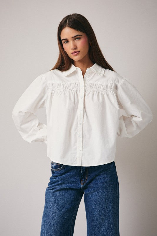 LONG SLEEVE BUTTON DOWN SHIRT - WHITE – CAllie Girl Boutique