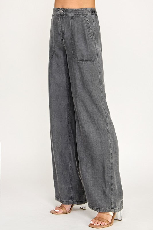 TENCEL WIDE LEG PANTS - WASHED BLACK – CAllie Girl Boutique